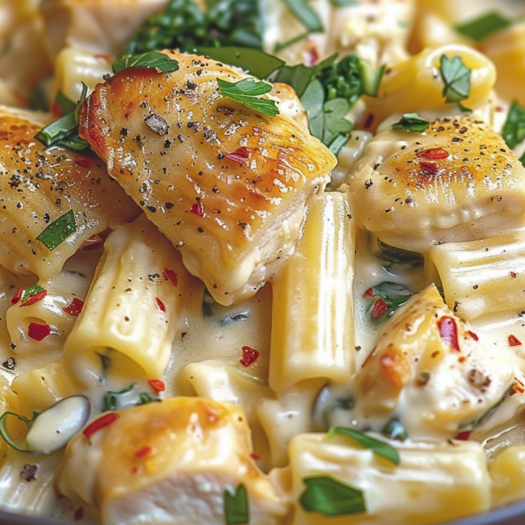 Home » Recipes » Dinner » Creamy Chicken Ricotta Pasta with Parmesan